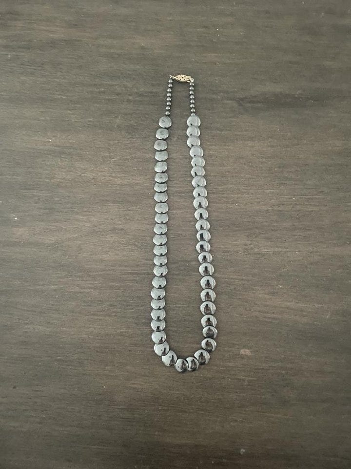 Vintage magnetisk Hematithalsband Flat coin | Blocket