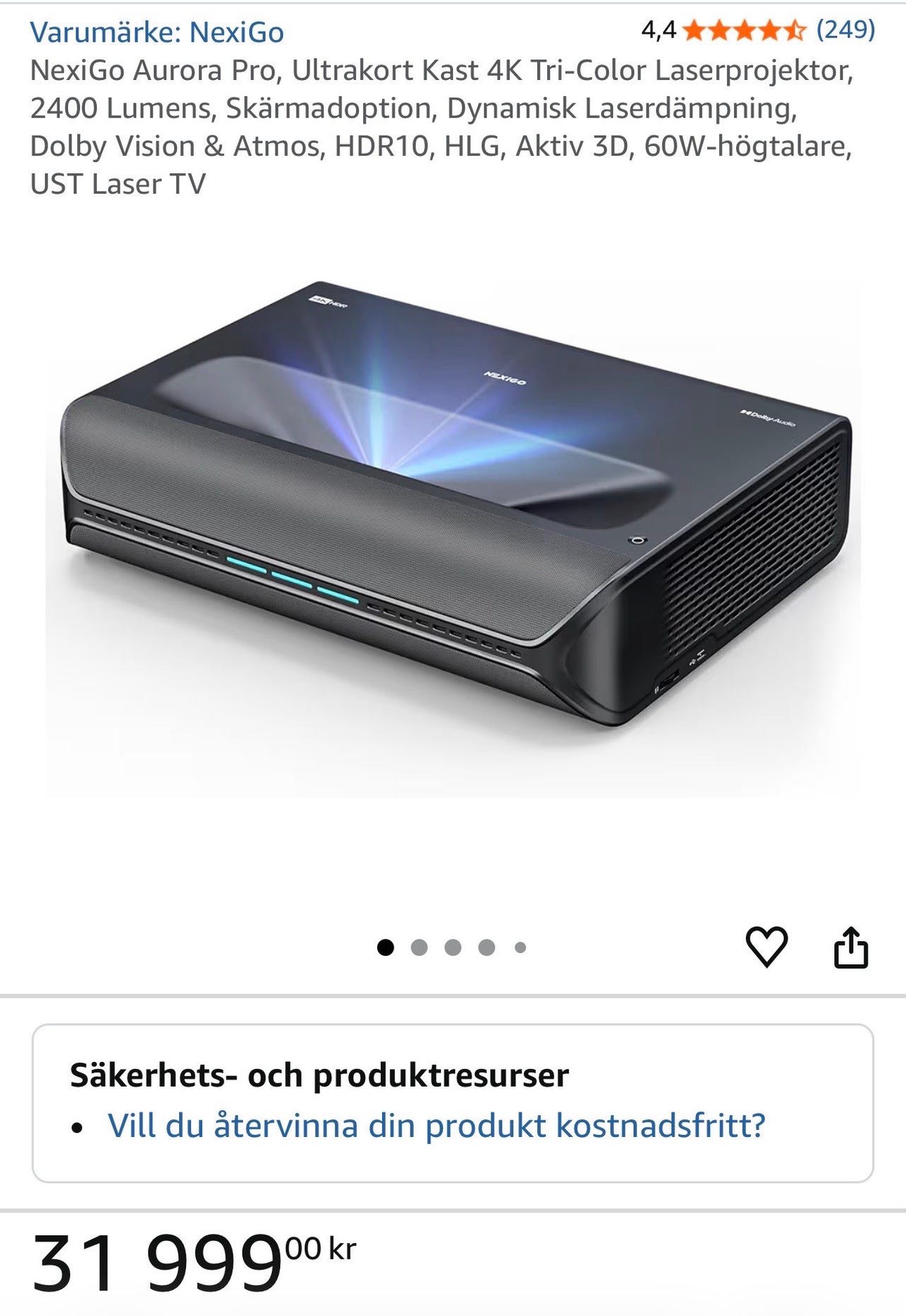 Helt ny Nexigo Aurora PRO (4K) UST-projektor + 100” ramspänd ALR-duk ...