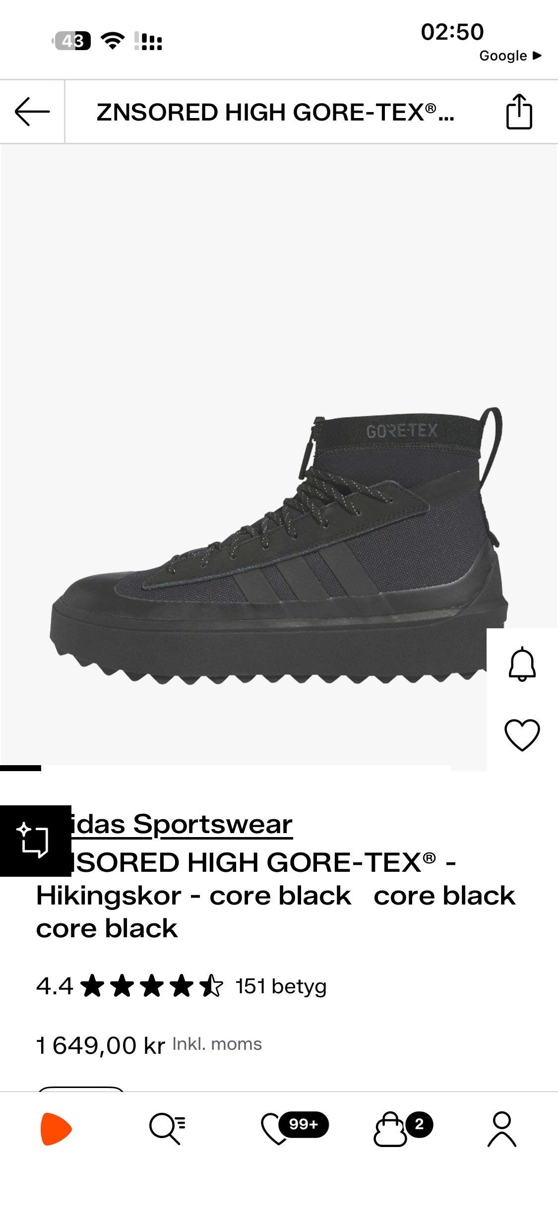 Adidas Vinterskor Gore-Tex storlek 42 svart | Blocket