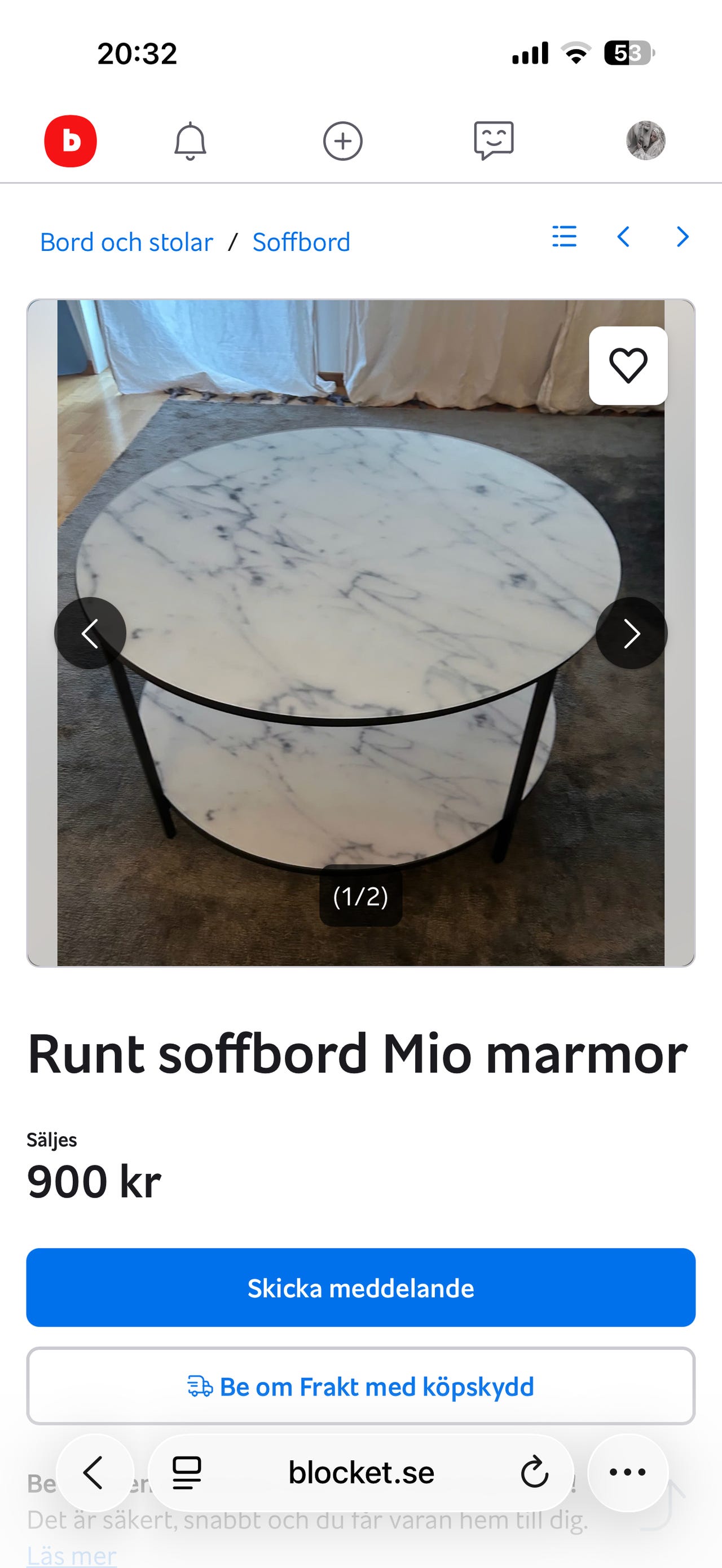 Mio Soffbord Rund Marmorskiva | Blocket