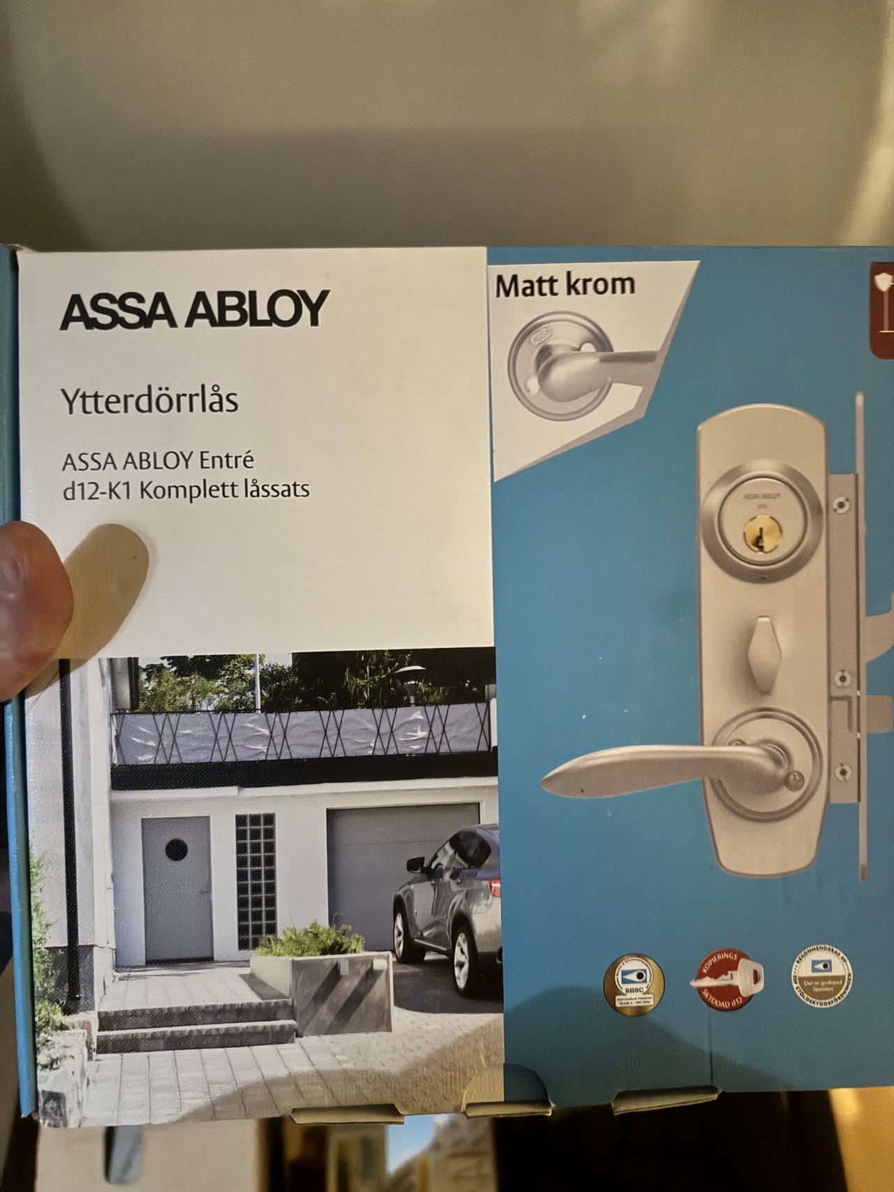 ASSA ABLOY Ytterdörrslås – Entré d12-K1, komplett låssats (matt krom ...