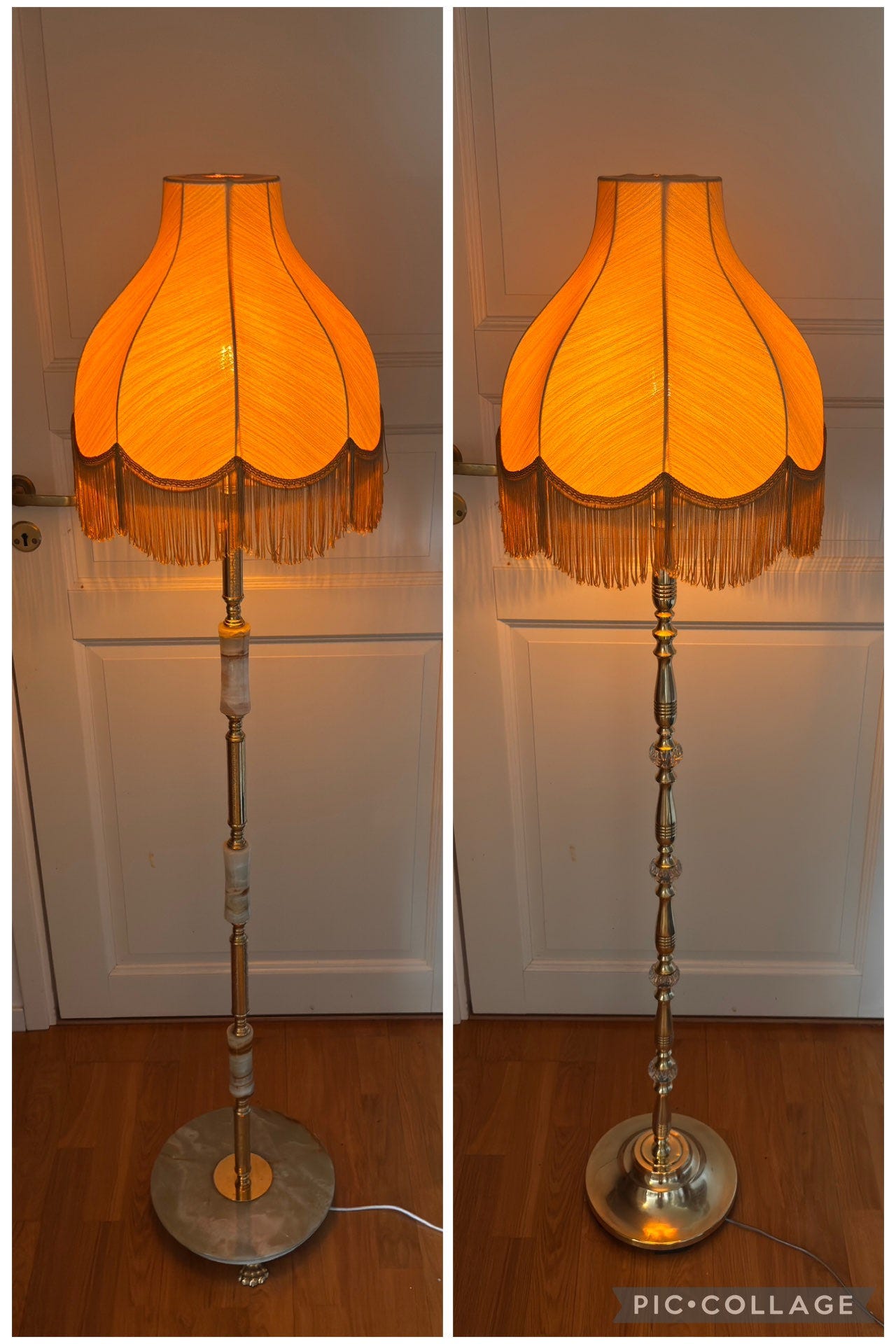 2 st golvlampor i mässing och sten/marmor/glas antik vintage retro ...