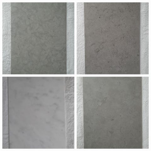 Set med designprover av kakel och ytmaterial, 15 × 15 cm. | Blocket